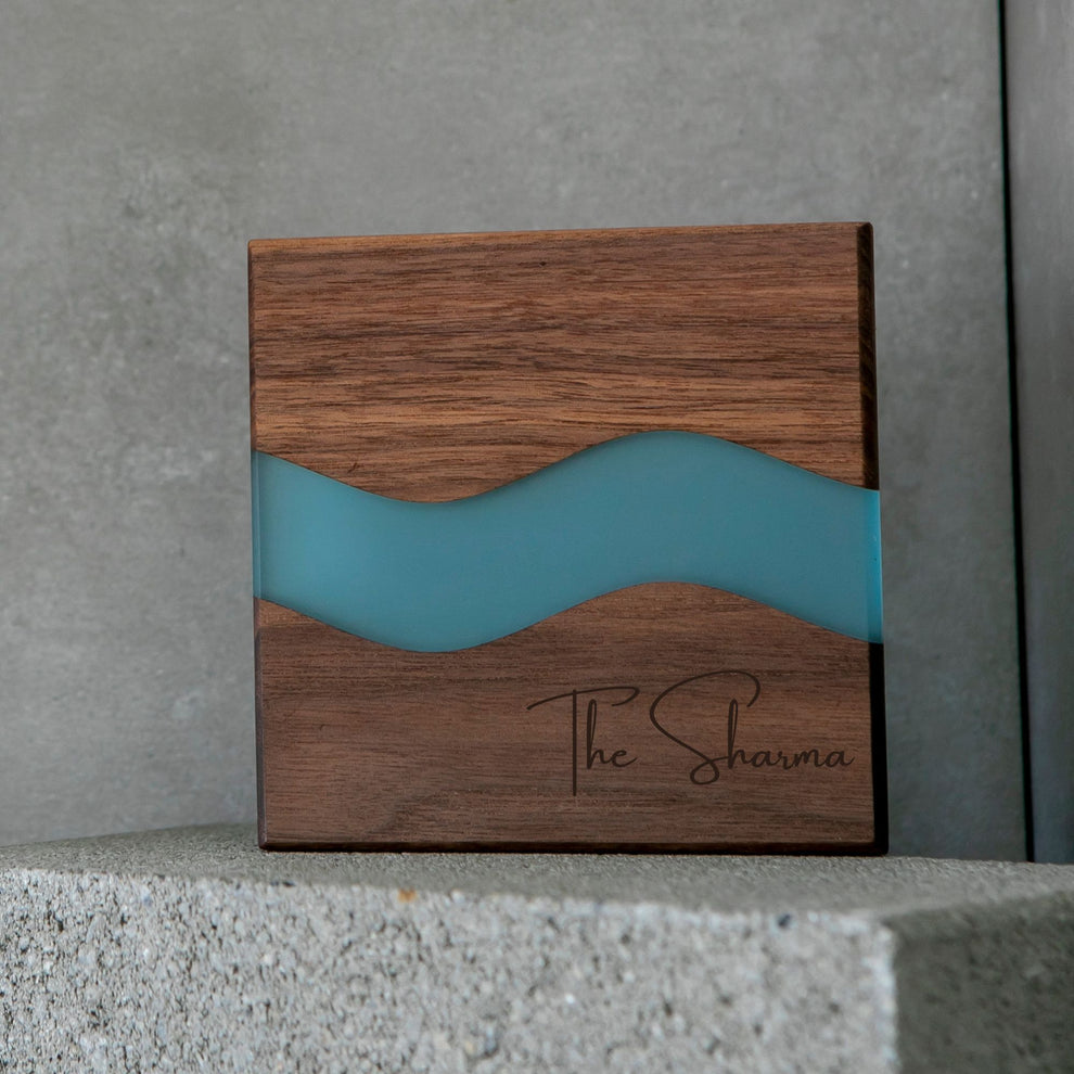 Resin River Coasters – Handmade Wood and Epoxy Coaster Set-Blue ...