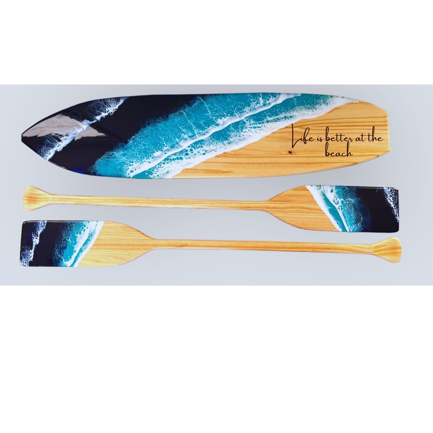 4ft Resin Surfboard Wall Art with Oars -Custom Order 48" – Daphnew Design